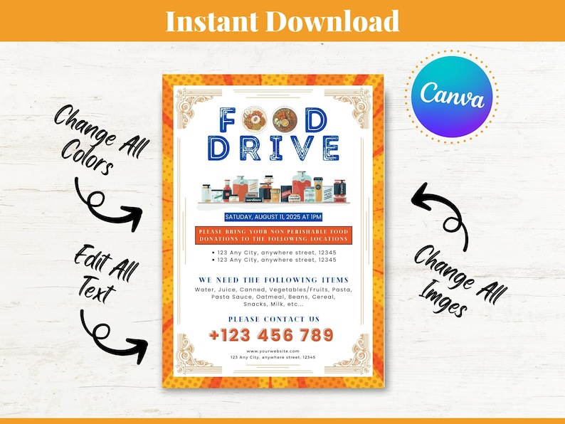 Editable Food Drive Flyer Template, Food Flyer Template, Printable ...
