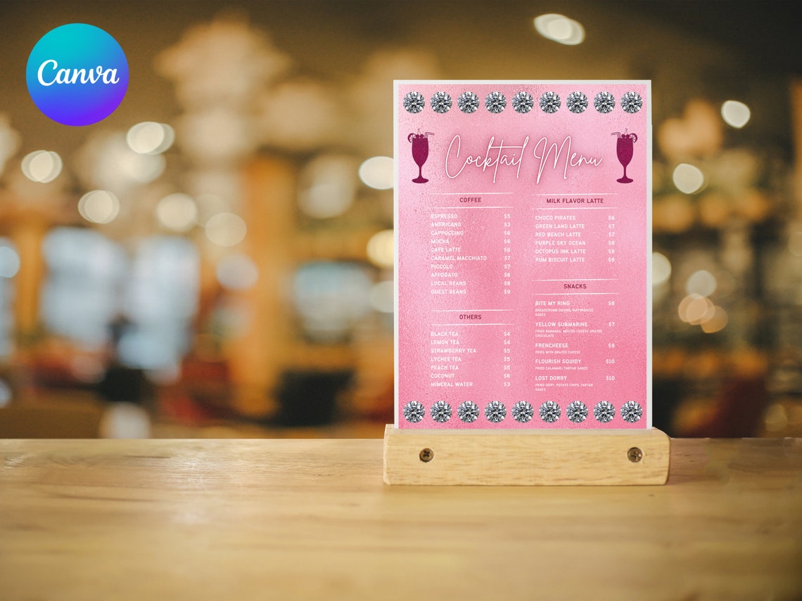 Cocktail Menu Flyer, DIY Flyer Template Design, Bar Menu Sign Flyer ...