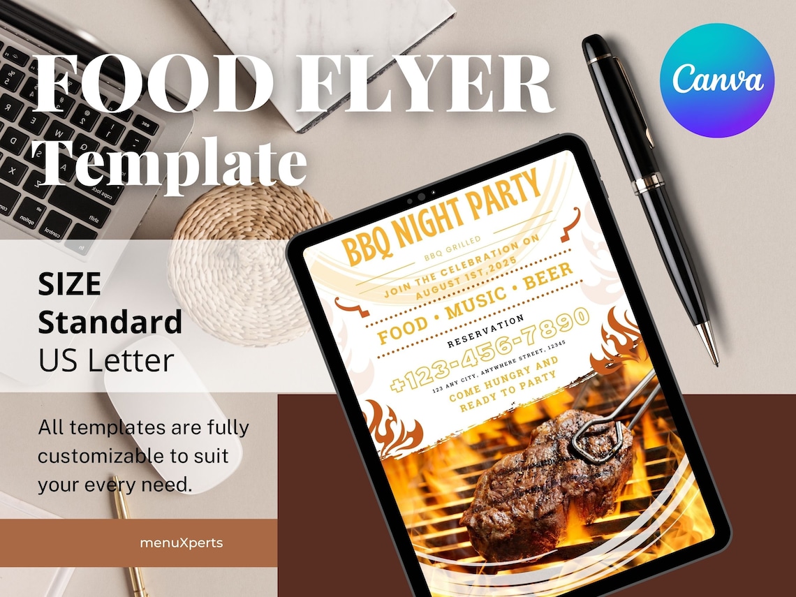 Bbq Night Party Flyer, Diy Canva Bbq Night Flyer Template, Editable ...