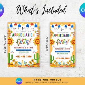 Editable Fiesta Teacher Appreciation Staff Invitation Flyer, Let's Taco ...