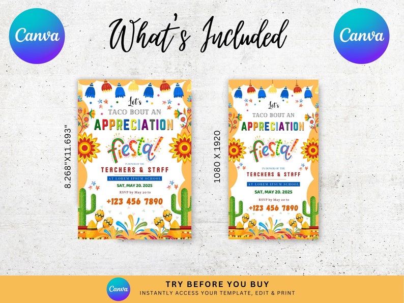 Editable Fiesta Teacher Appreciation Staff Invitation Flyer, Let's Taco ...