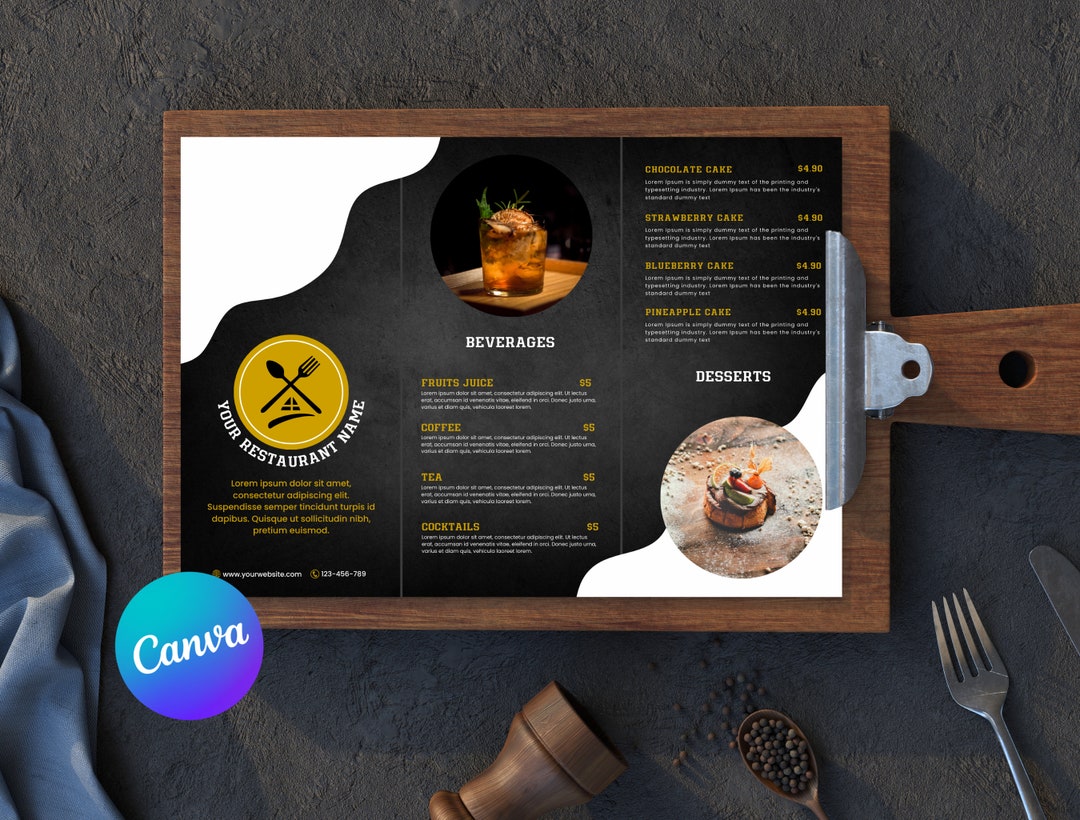 Restaurant Menu Template Tri-fold Canva Menu Template - Etsy