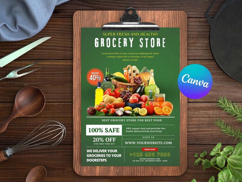 Grocery Store Flyer, DIY Canva Grocery Store Flyer Template, Editable ...