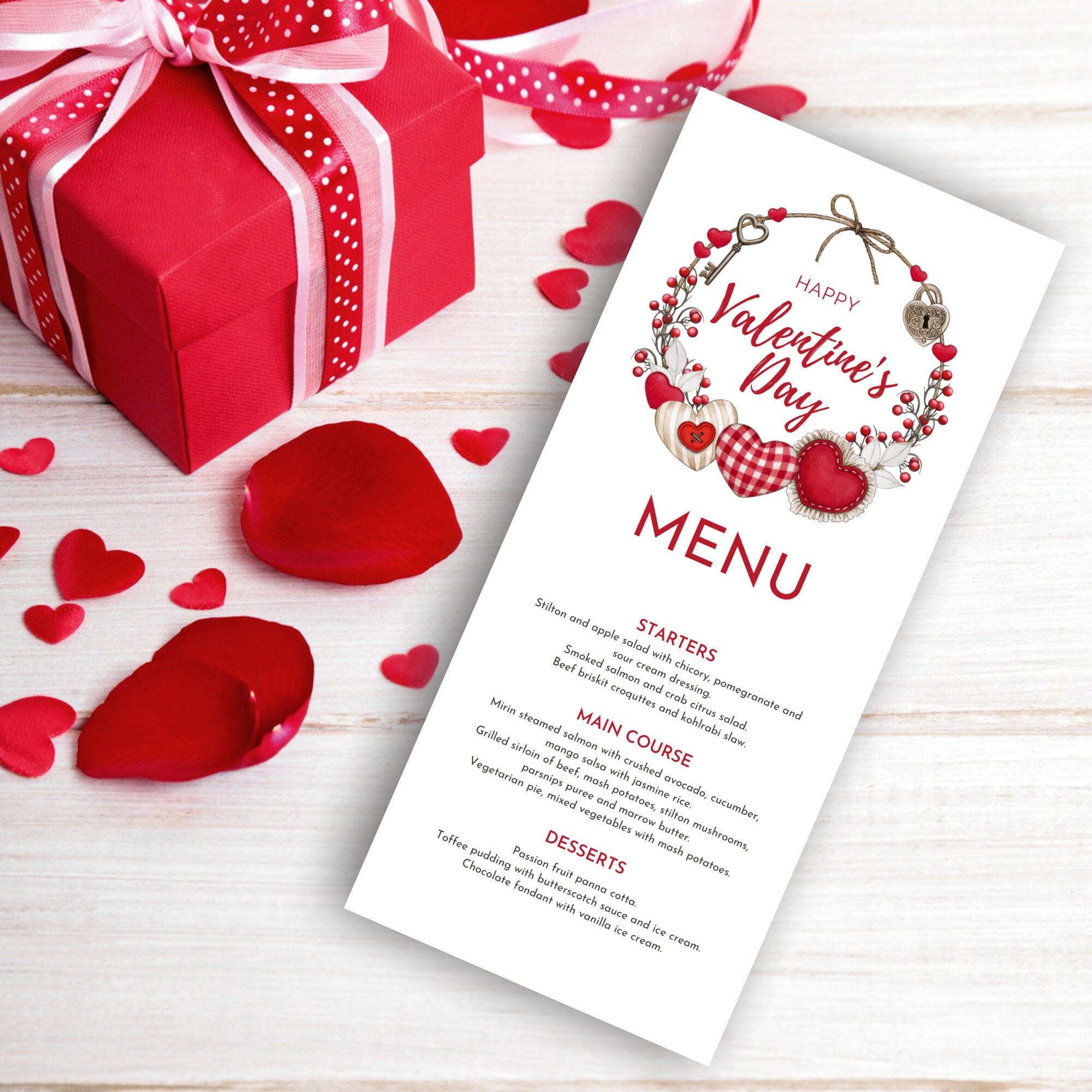 Valentine's Day Menu Template, Modern Valentine Menu Card, Printable ...