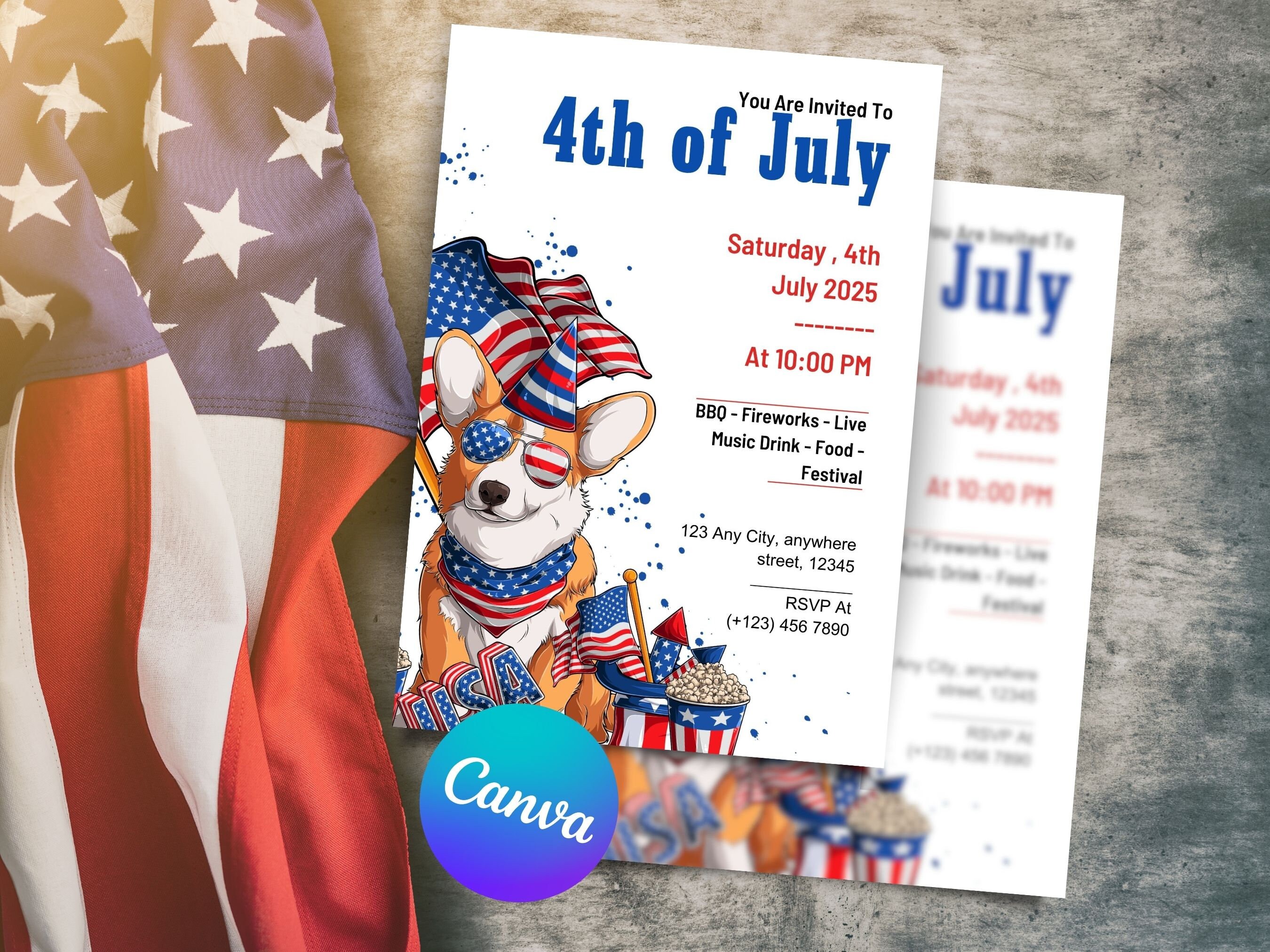 Editable 4th of July Party Invitation Template, Independence Day Invite ...