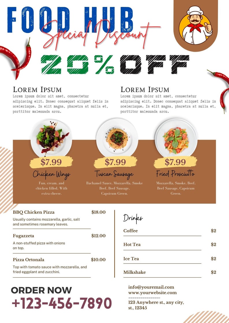 Food Flyer Template Editable Flyer Template Canva Templates - Etsy