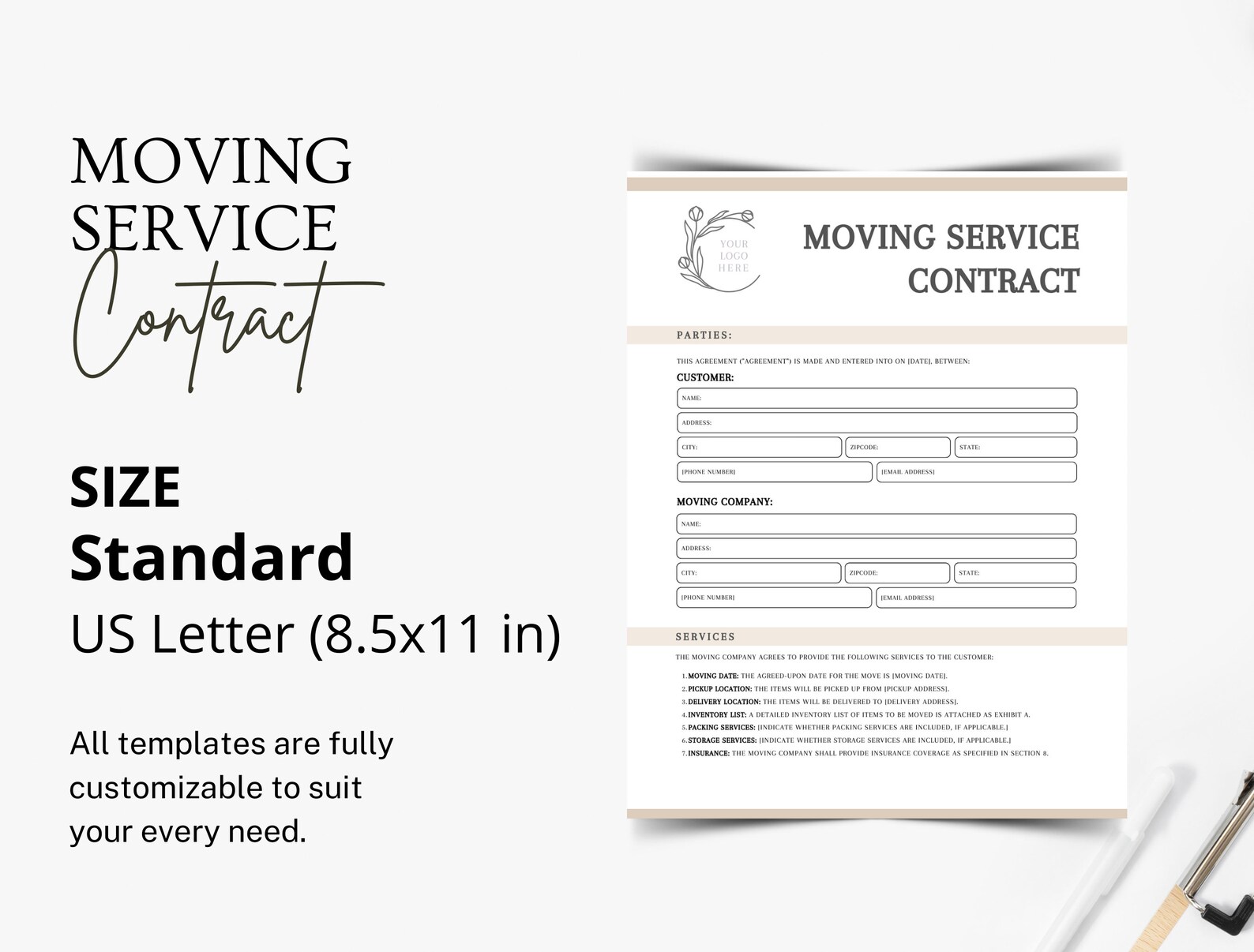 Moving Contracts Template, Moving Services Contract, Moving Company ...
