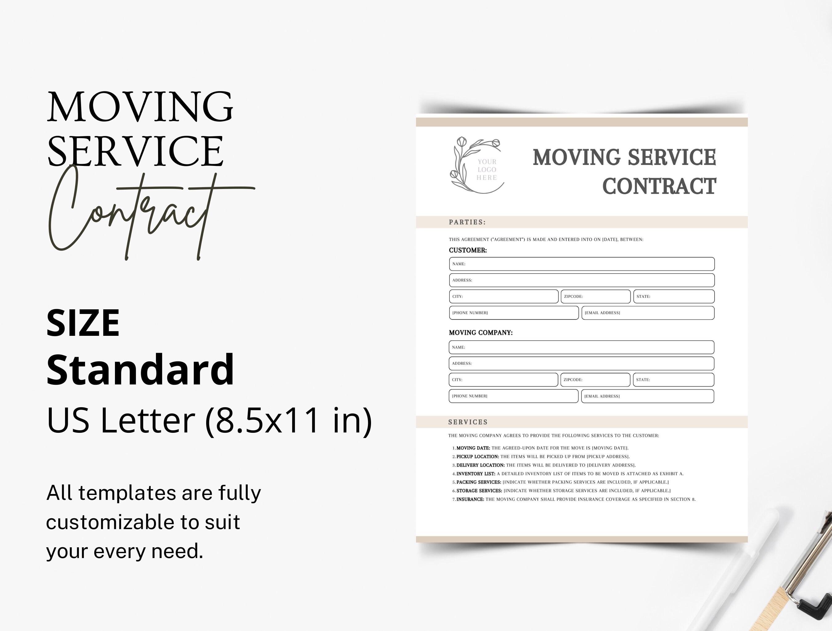 Moving Contracts Template, Moving Services Contract, Moving Company ...