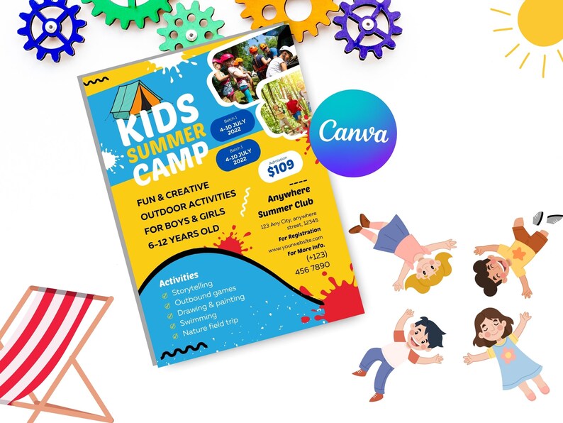 Kids Summer Camp Flyer, Summer Camp Festival Flyer for Kids, Editable ...