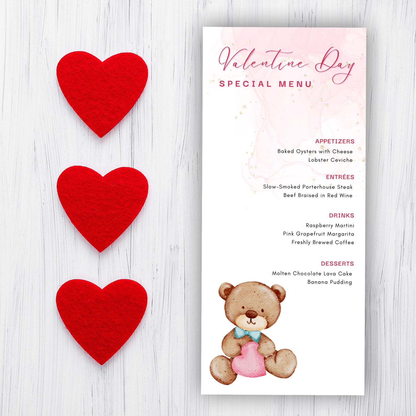 Valentines Day Menu, Printable Sweet Hearts Birthday Baby Shower Teens ...