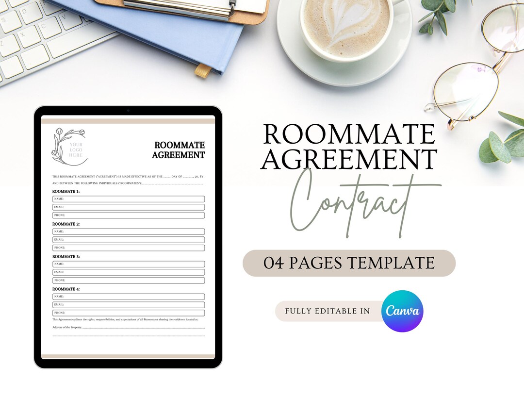 Editable Roommate Agreement Template, Lease Agreement Template for ...