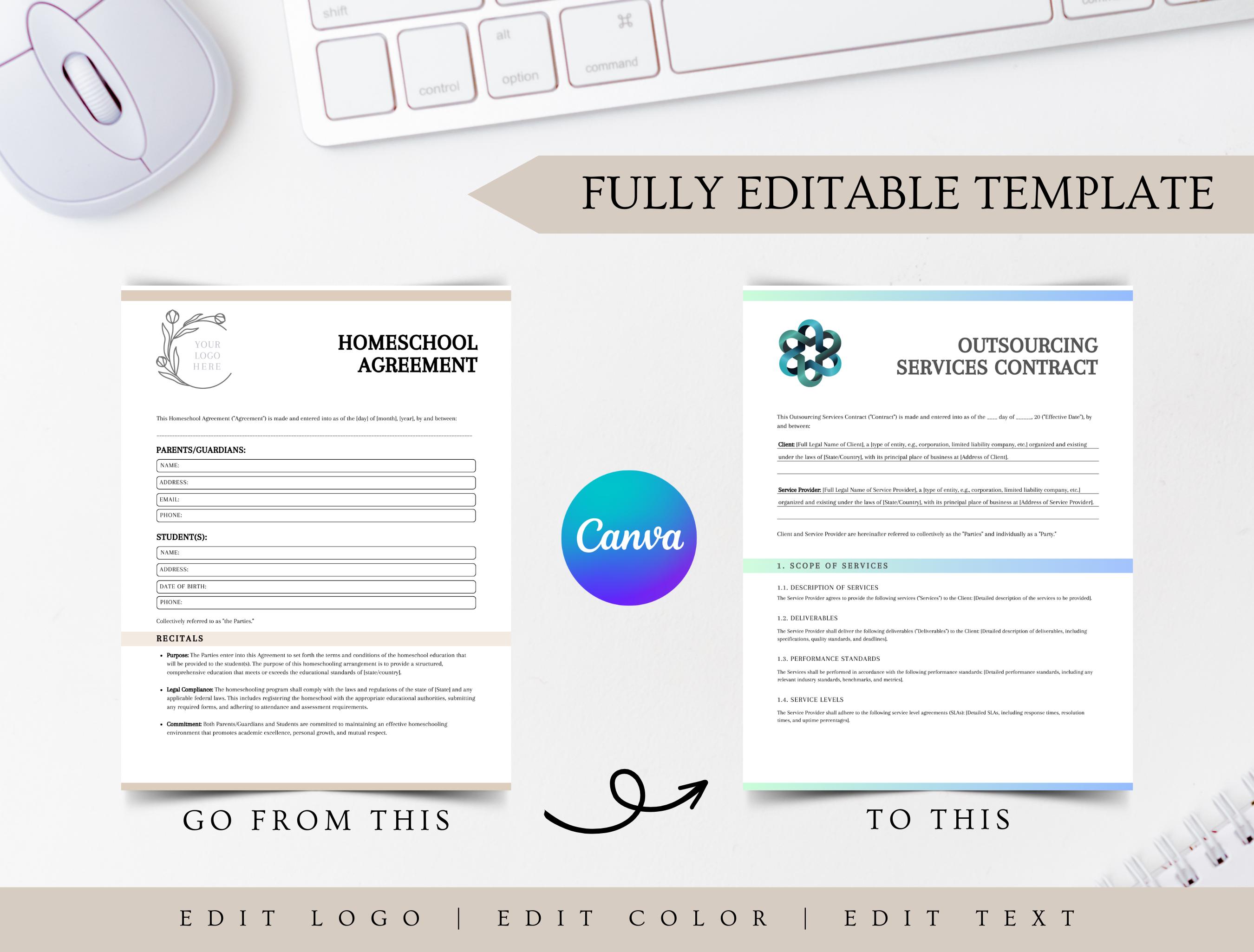 Editable Homeschool Agreement, Home Education Agreement Template ...