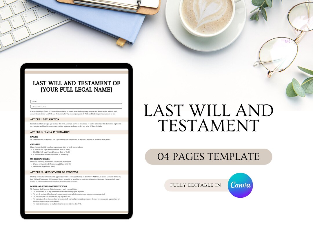 Last Will and Testament. Editable Last Will and Testament Template ...