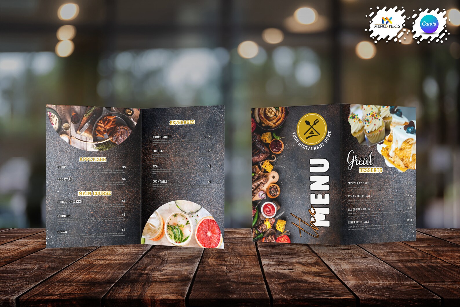 Restaurant Menu Template, Bi Fold Restaurant Canva Template, Bi Fold ...