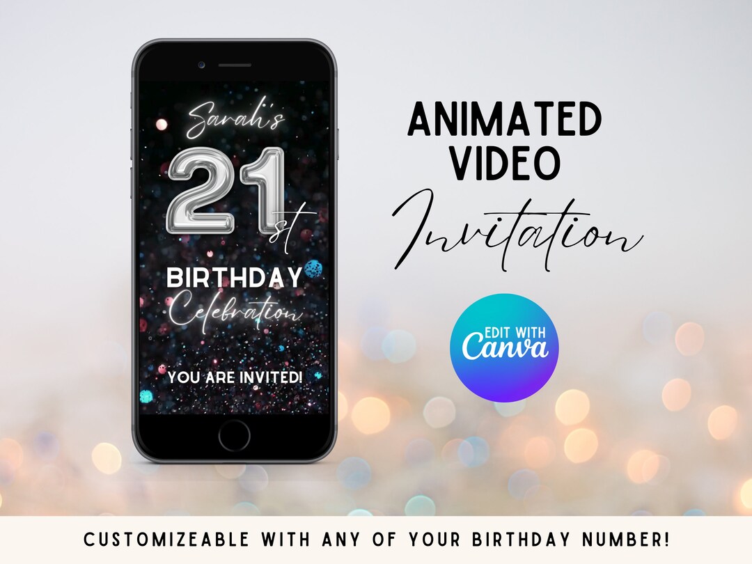 Animated Birthday Party Video Invitation, 21st Birthday Invite, Any Age ...
