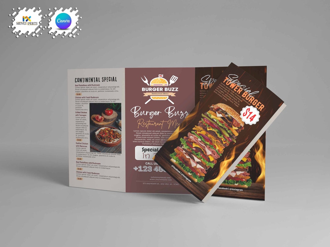 Burger Buzz Restaurant Menu Tri Fold Template Restaurant Menu Template ...