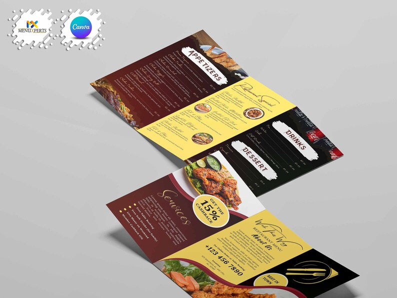 Restaurant Menu Template, Tri-fold Canva Menu Template, Tri-fold ...