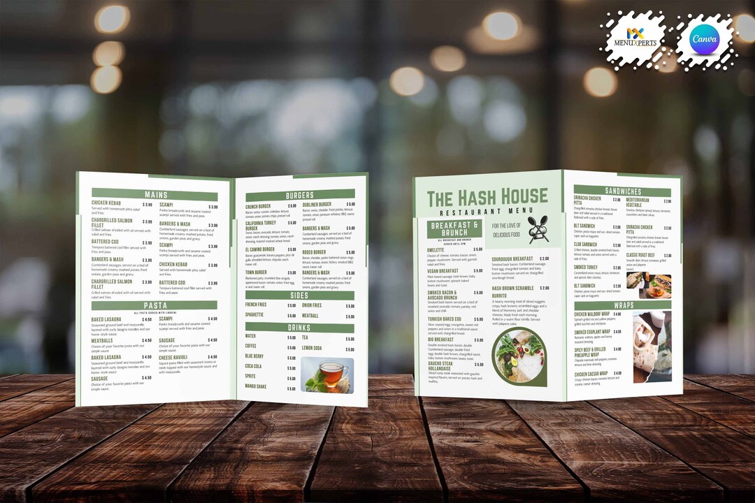 Restaurant Menu Template, Canva Food Menu Template, Printable ...