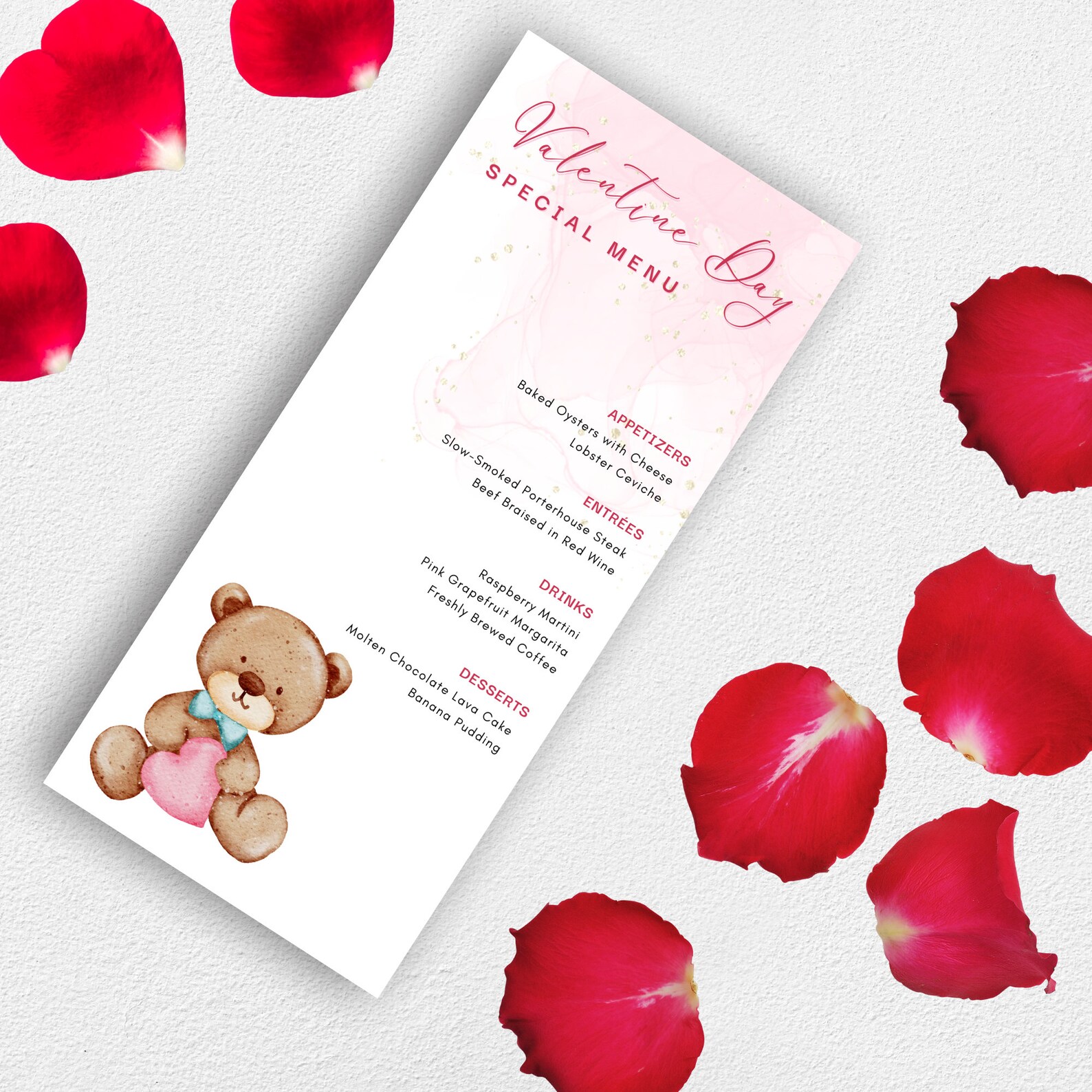 Valentines Day Menu, Printable Sweet Hearts Birthday Baby Shower Teens ...