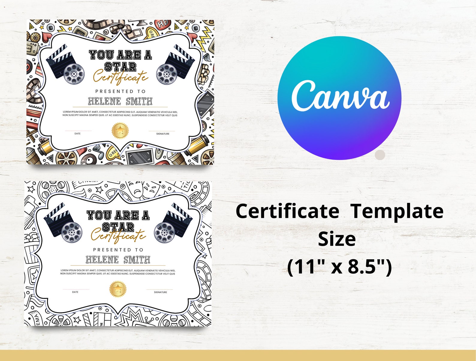 Editable Appreciation Hollywood Award Certificates, Movie Vip ...