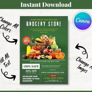 Grocery Store Flyer, DIY Canva Grocery Store Flyer Template, Editable ...