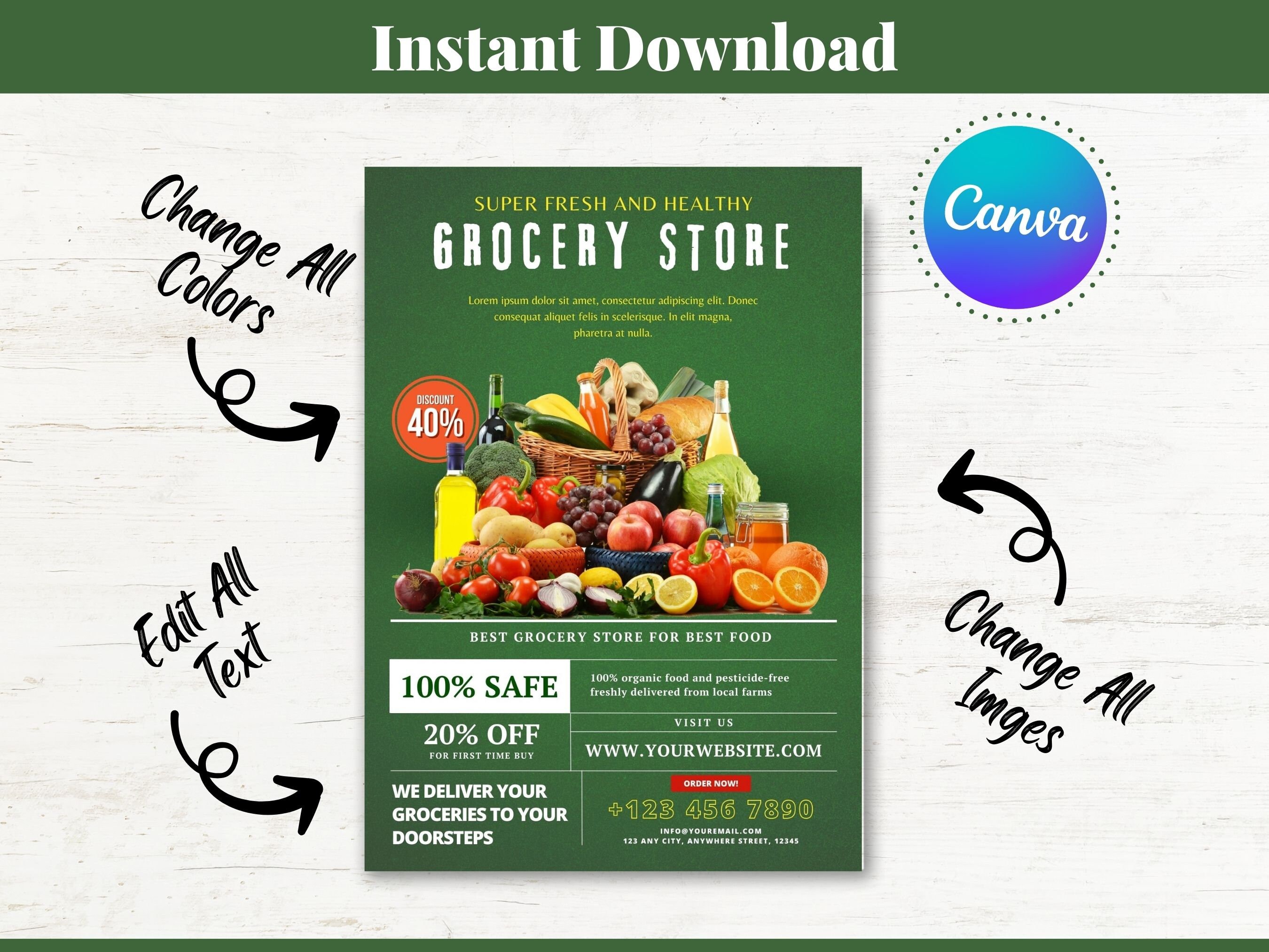 Grocery Store Flyer, DIY Canva Grocery Store Flyer Template, Editable ...