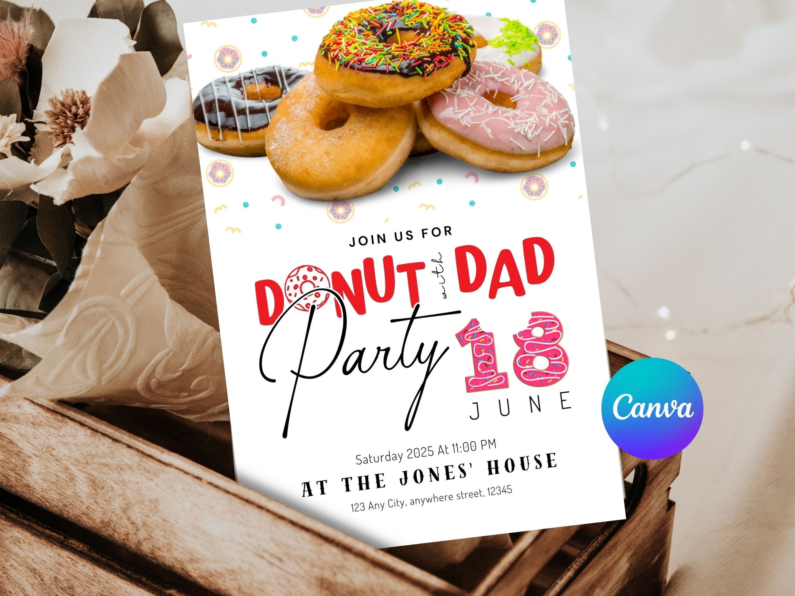 Donuts With Dad Father's Day Invitation, Father's Day Donut Party, 4x6 ...
