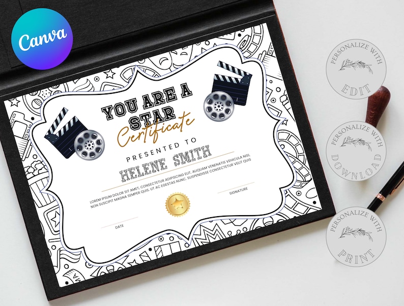 Editable Appreciation Hollywood Award Certificates, Movie Vip ...