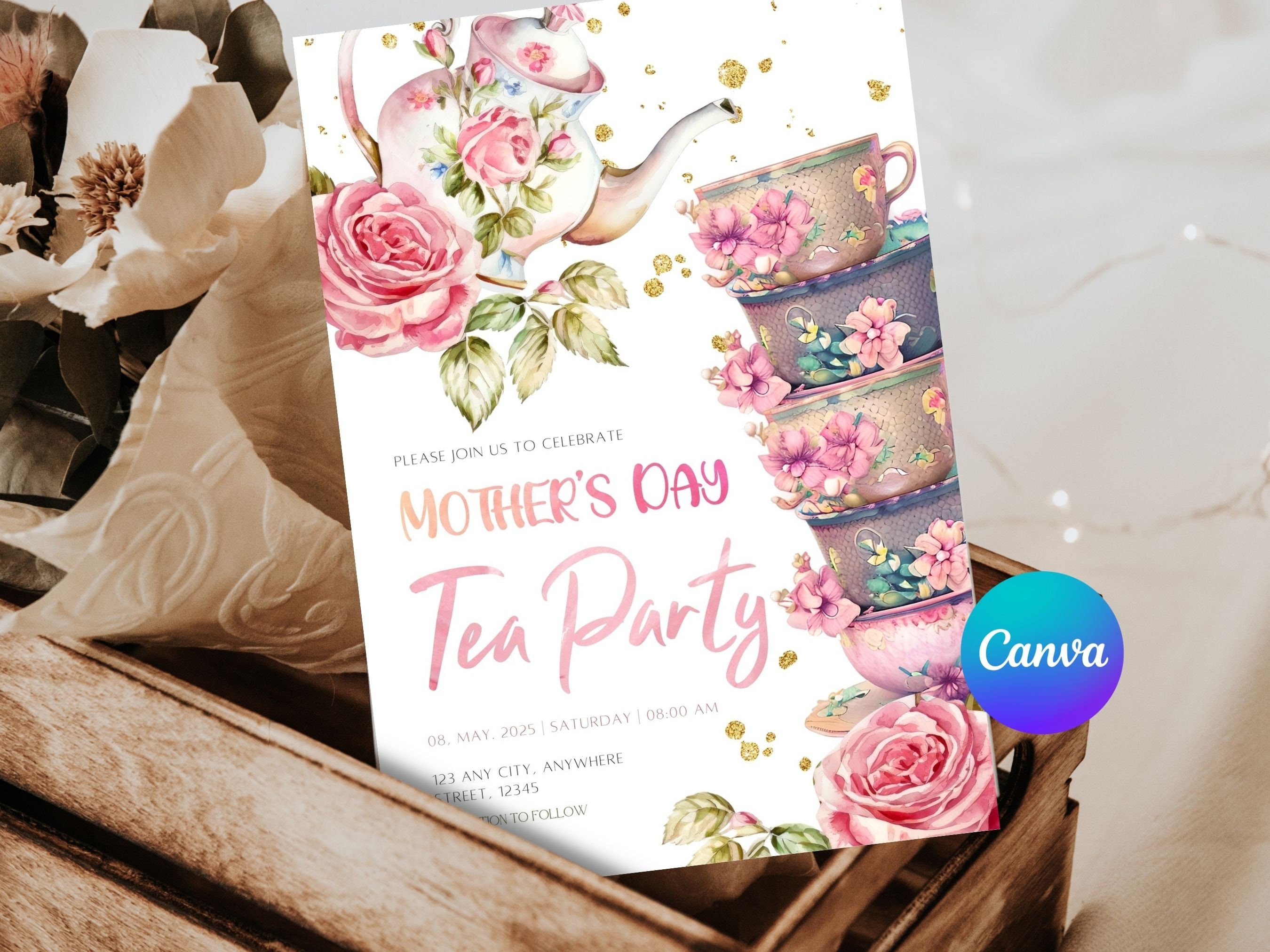 Editable Mothers Day Tea Party Invitation, Mother's Day Brunch Invite ...
