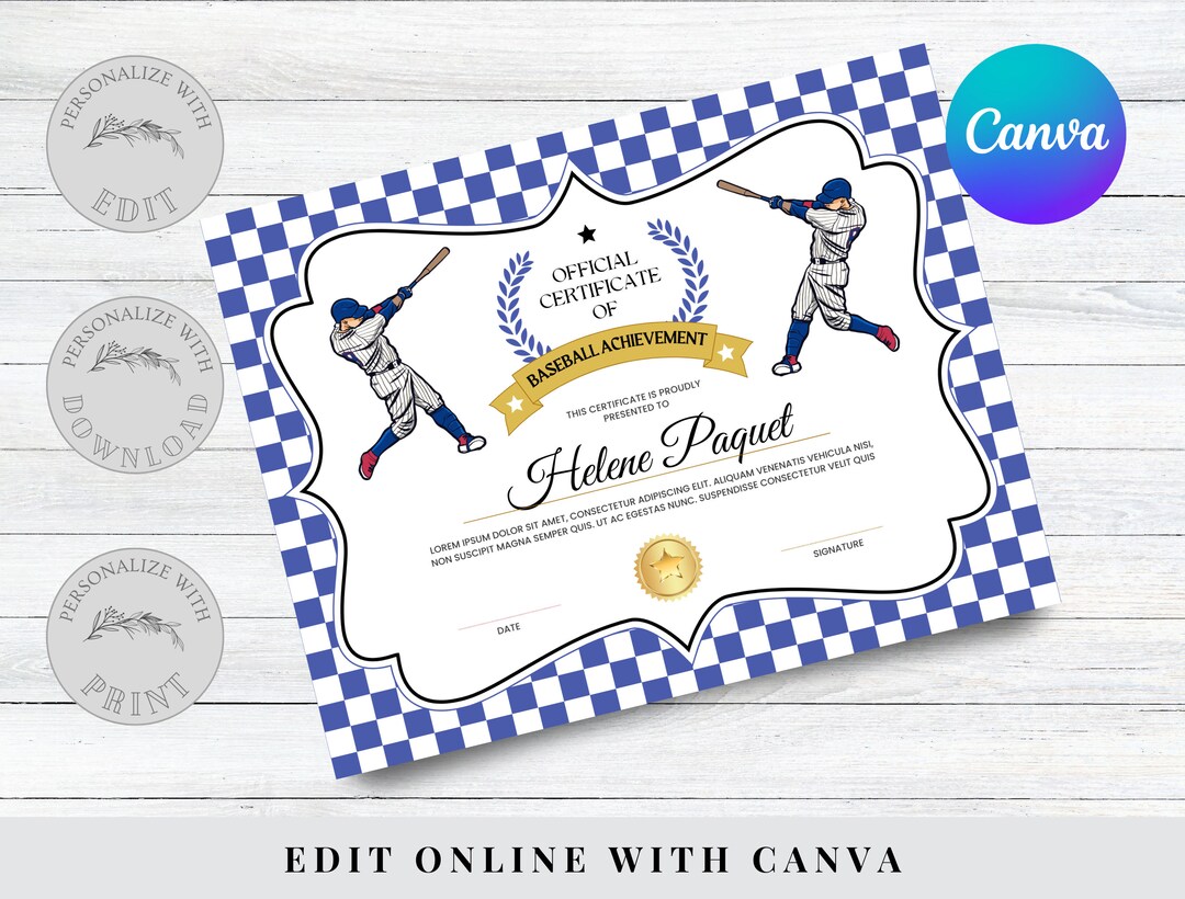 Sports Certificate Award Printable Baseball Award Diy Certificate ...