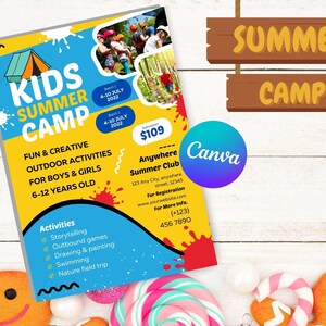 Kids Summer Camp Flyer, Summer Camp Festival Flyer for Kids, Editable ...