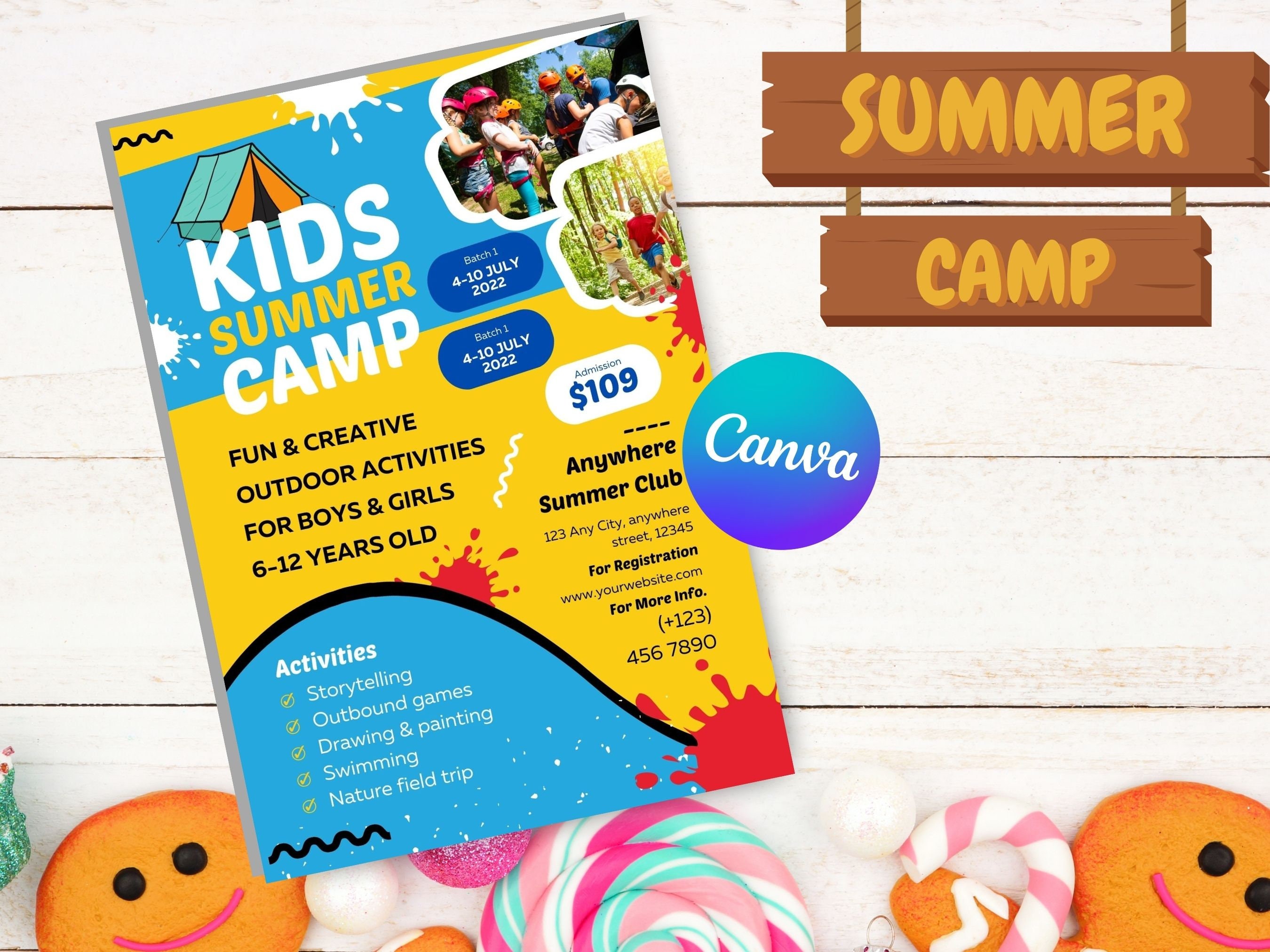 Kids Summer Camp Flyer, Summer Camp Festival Flyer for Kids, Editable ...
