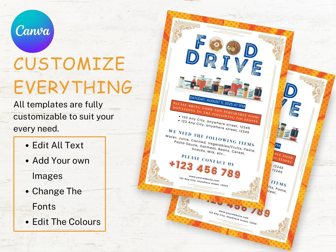 Editable Food Drive Flyer Template, Food Flyer Template, Printable ...