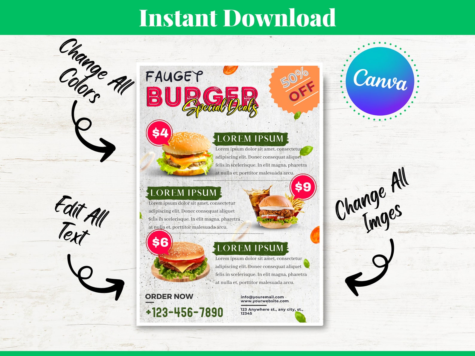 Food Flyer Template, Food Menu Flyer Template for Canva, Food Flyer ...