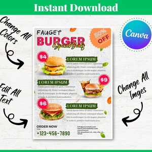 Food Flyer Template, Food Menu Flyer Template for Canva, Food Flyer ...