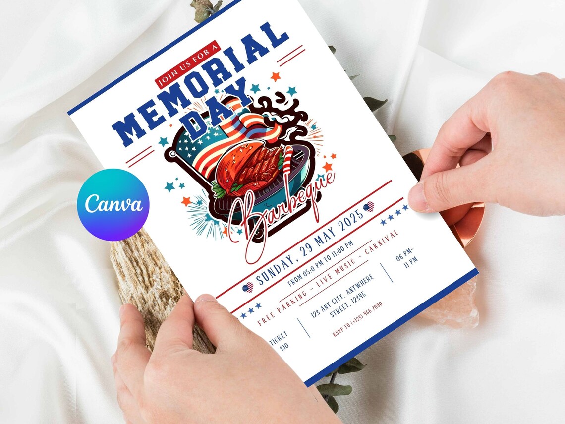 Memorial Day Invitation Template, Memorial Day Bbq Invite, Memorial Day ...