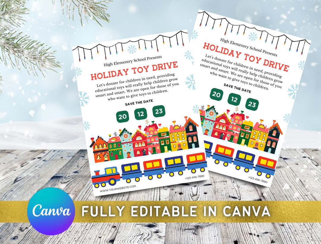 Toy Drive Holiday Fundraiser Flyer, Toy Drive Flyer, DIY Event Flyer ...