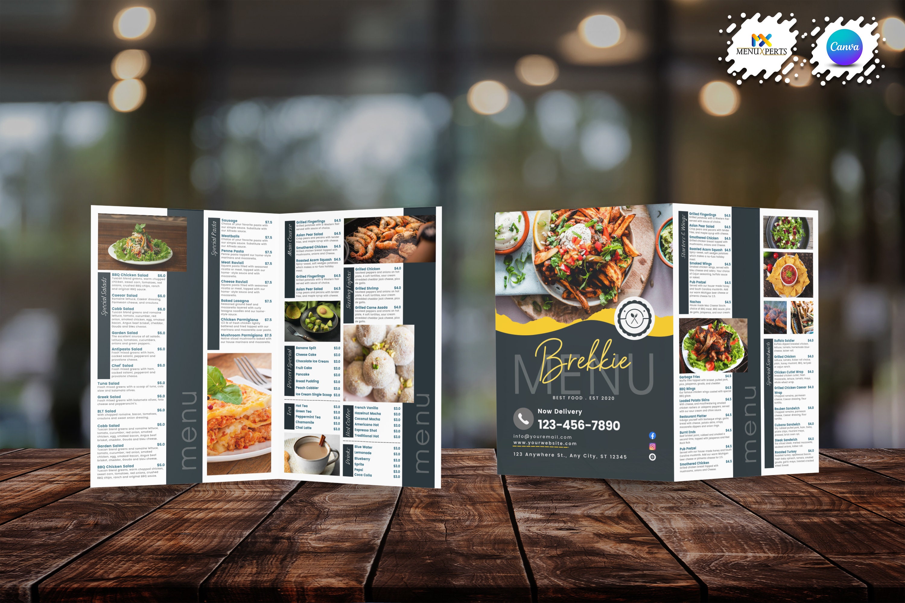 Restaurant Menu Template, Bi Fold Canva Menu Template, Bi Fold ...