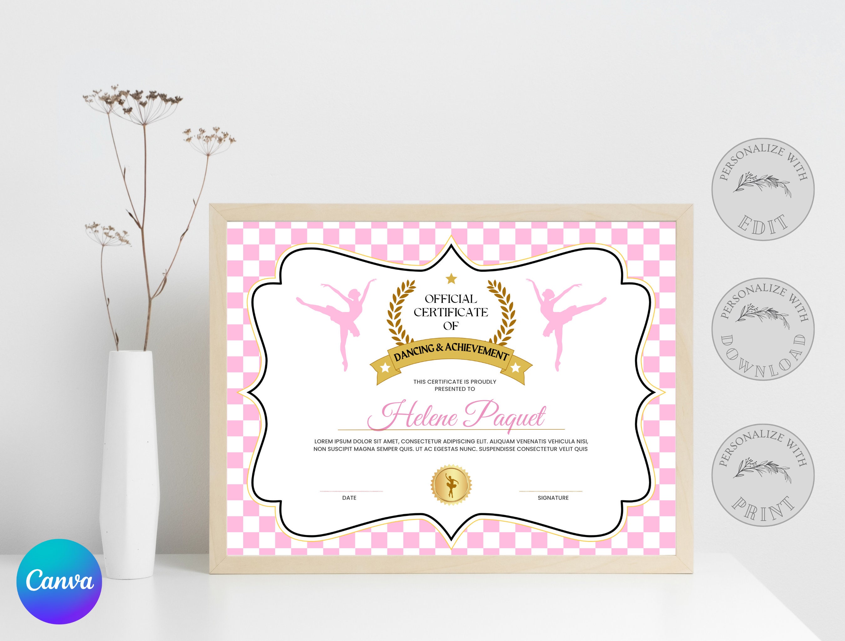 Editable Dancer Certificate Instant Download, Dancing Award, Dancer ...
