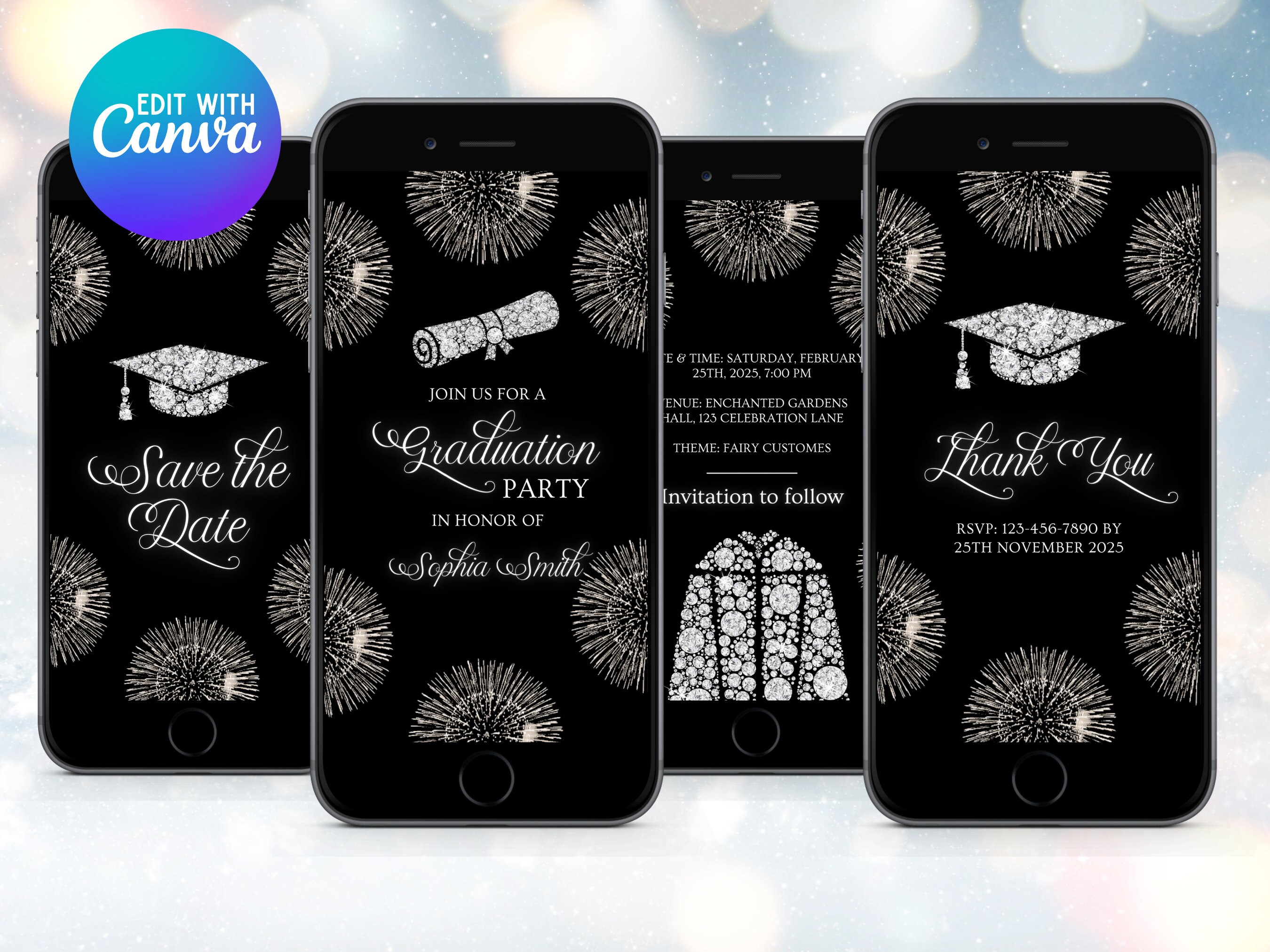 Digital Graduation Party Invitation, Diamond Theme Party, Custom ...