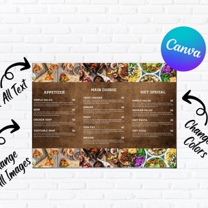 Restaurant Menu Template, Tri-fold Canva Menu Template, Tri-fold ...