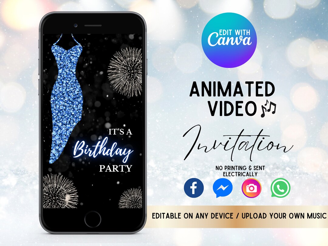 Animated Video Invite, Animated Glitter Prom Video Invitation, ANY TEXT ...