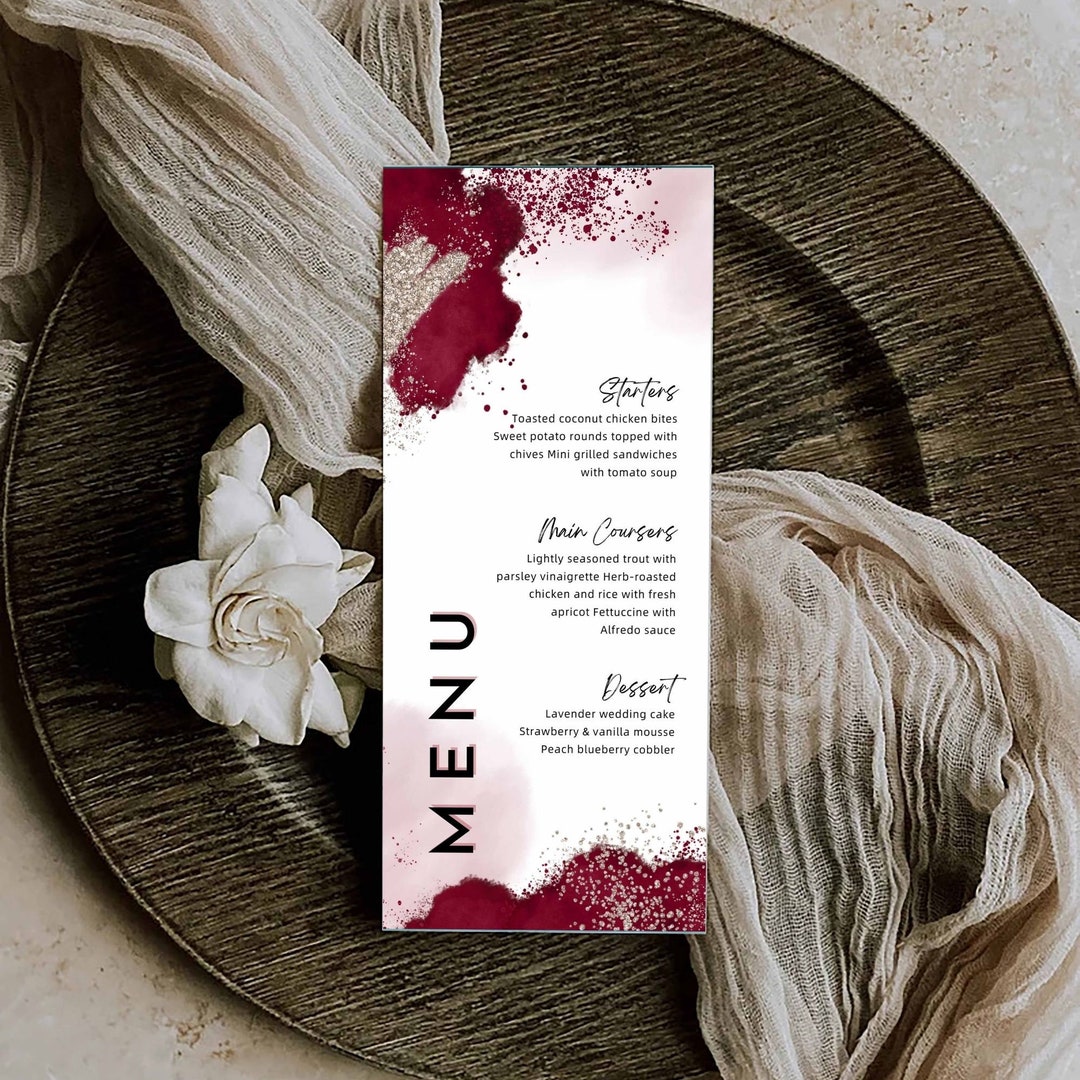 Wedding Menu Template, Printable Wedding Menu, Edit With Canva, Instant ...
