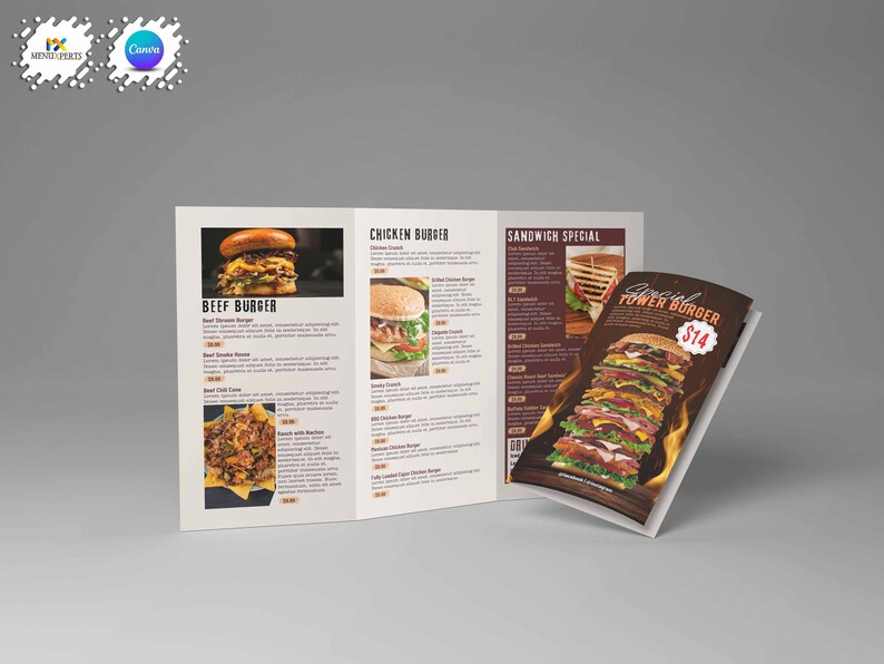 Burger Buzz Restaurant Menu Tri Fold Template Restaurant Menu - Etsy