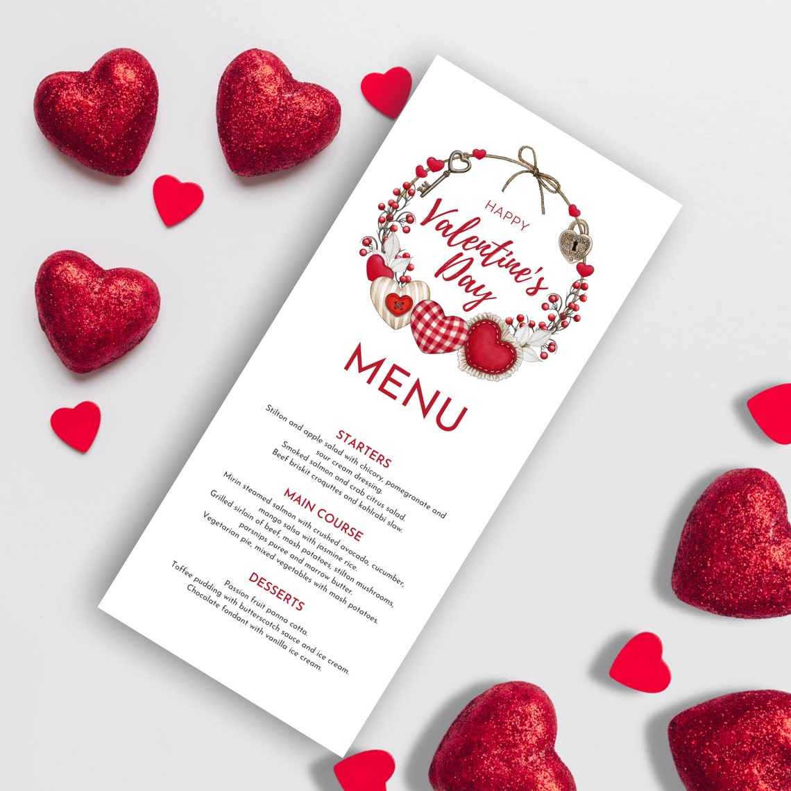 Valentine's Day Menu Template, Modern Valentine Menu Card, Printable ...