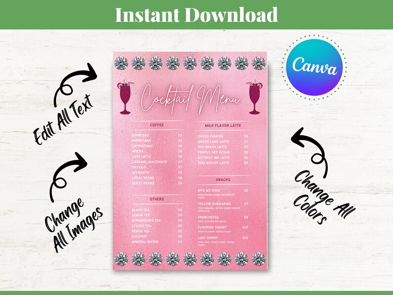 Cocktail Menu Flyer, DIY Flyer Template Design, Bar Menu Sign Flyer ...
