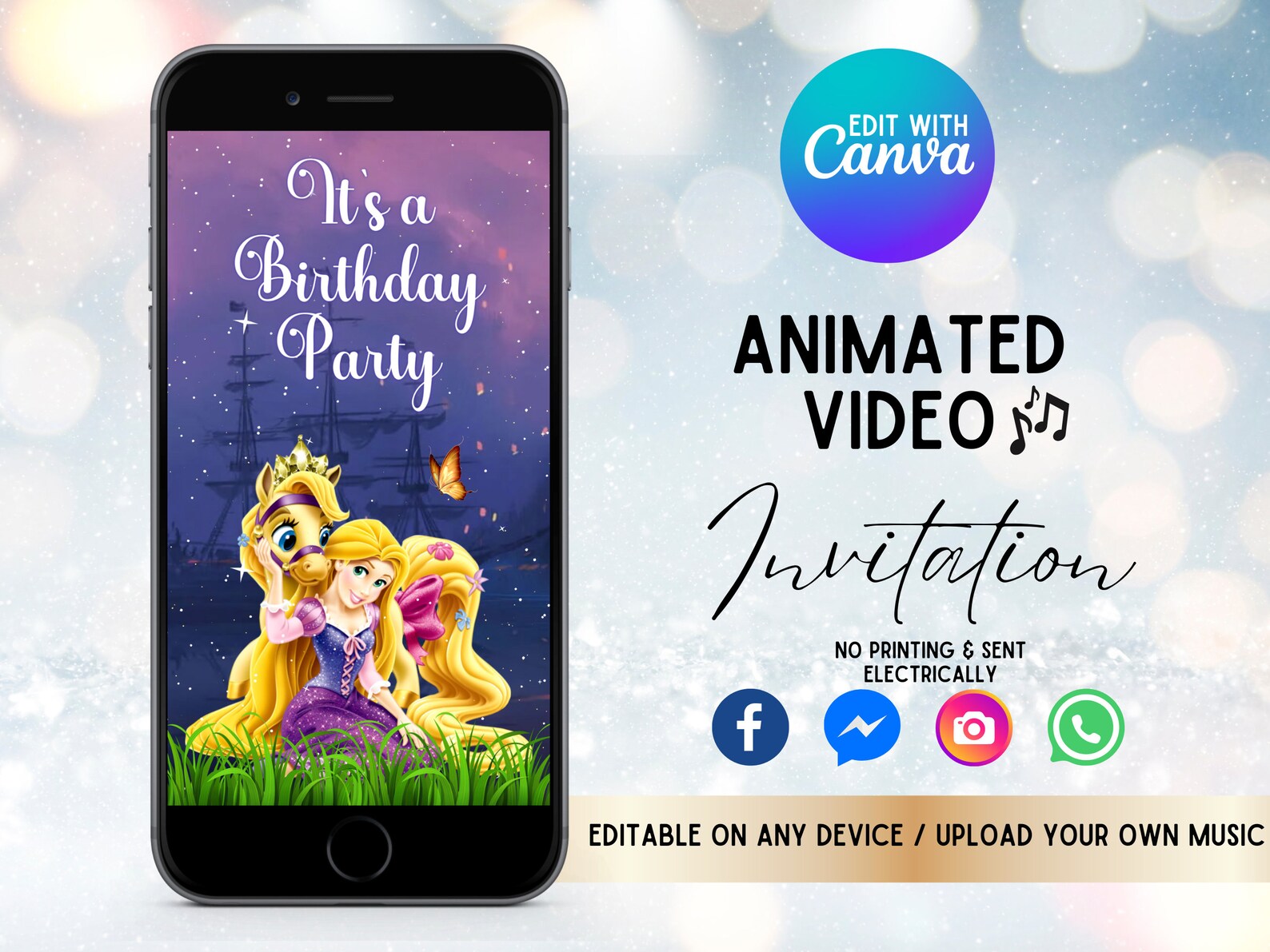 Tangled Animated Invitation, Tangled Invite, Tangled Party Invite ...