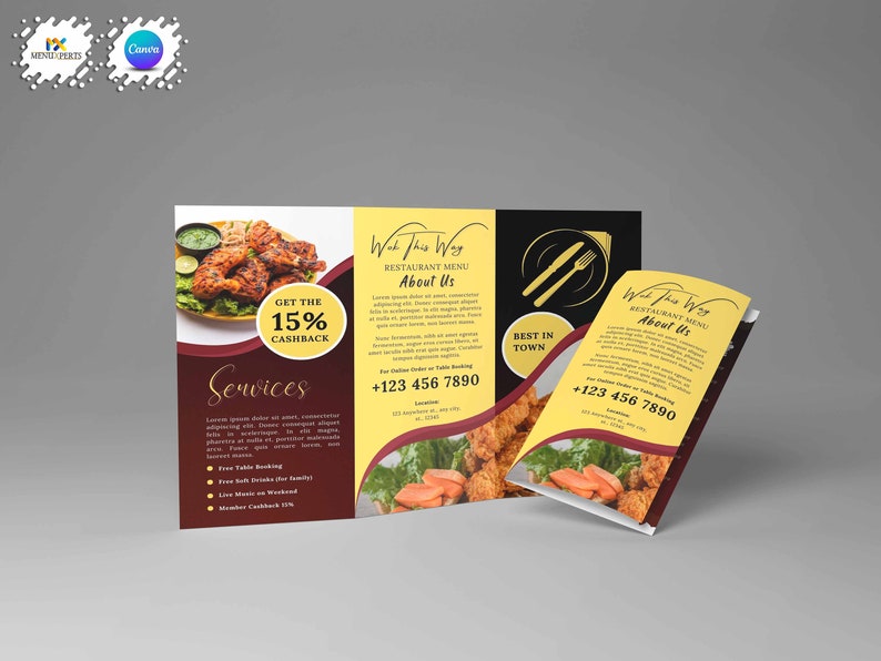Restaurant Menu Template, Tri-fold Canva Menu Template, Tri-fold ...
