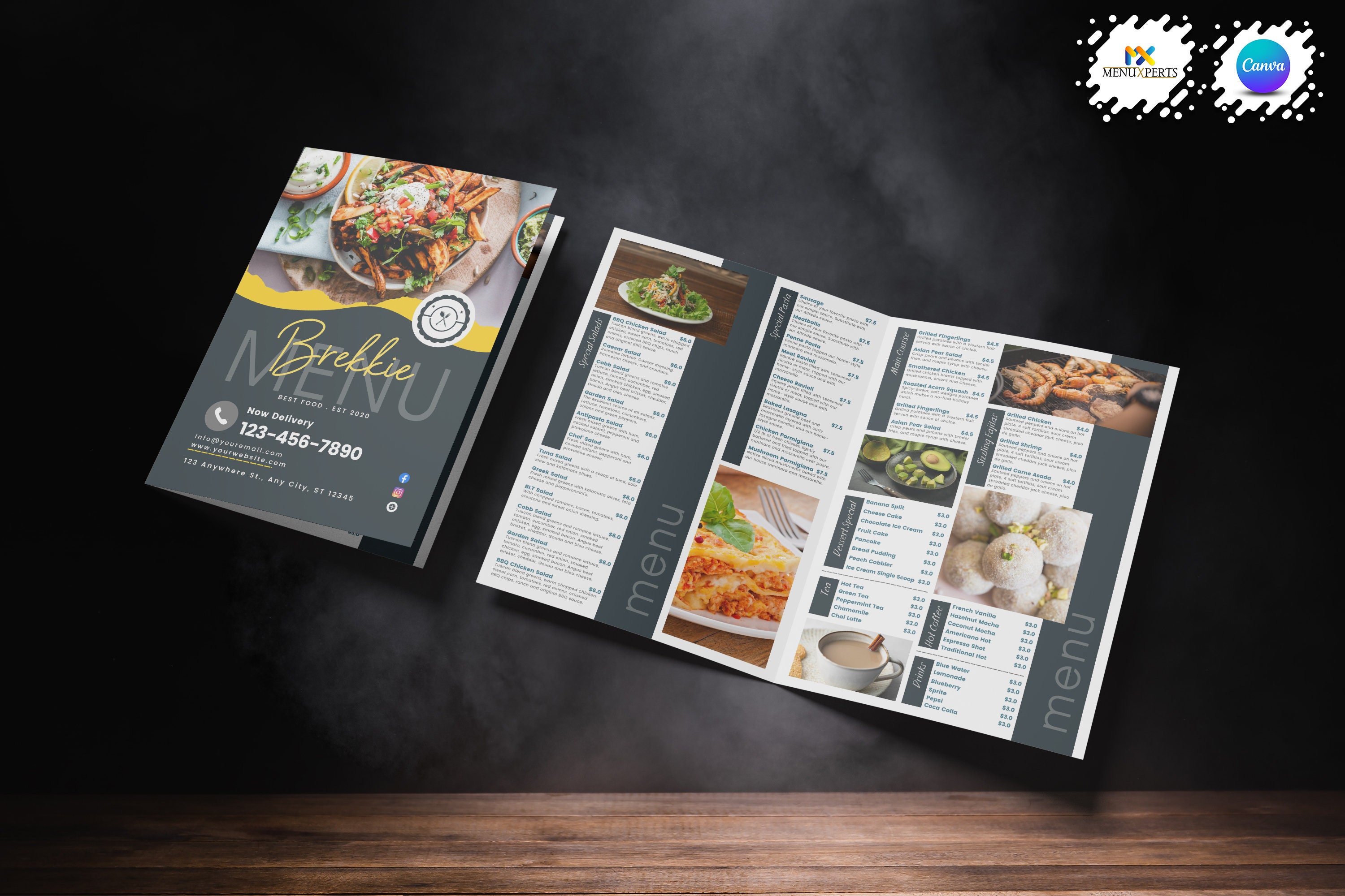 Restaurant Menu Template, Bi Fold Canva Menu Template, Bi Fold ...