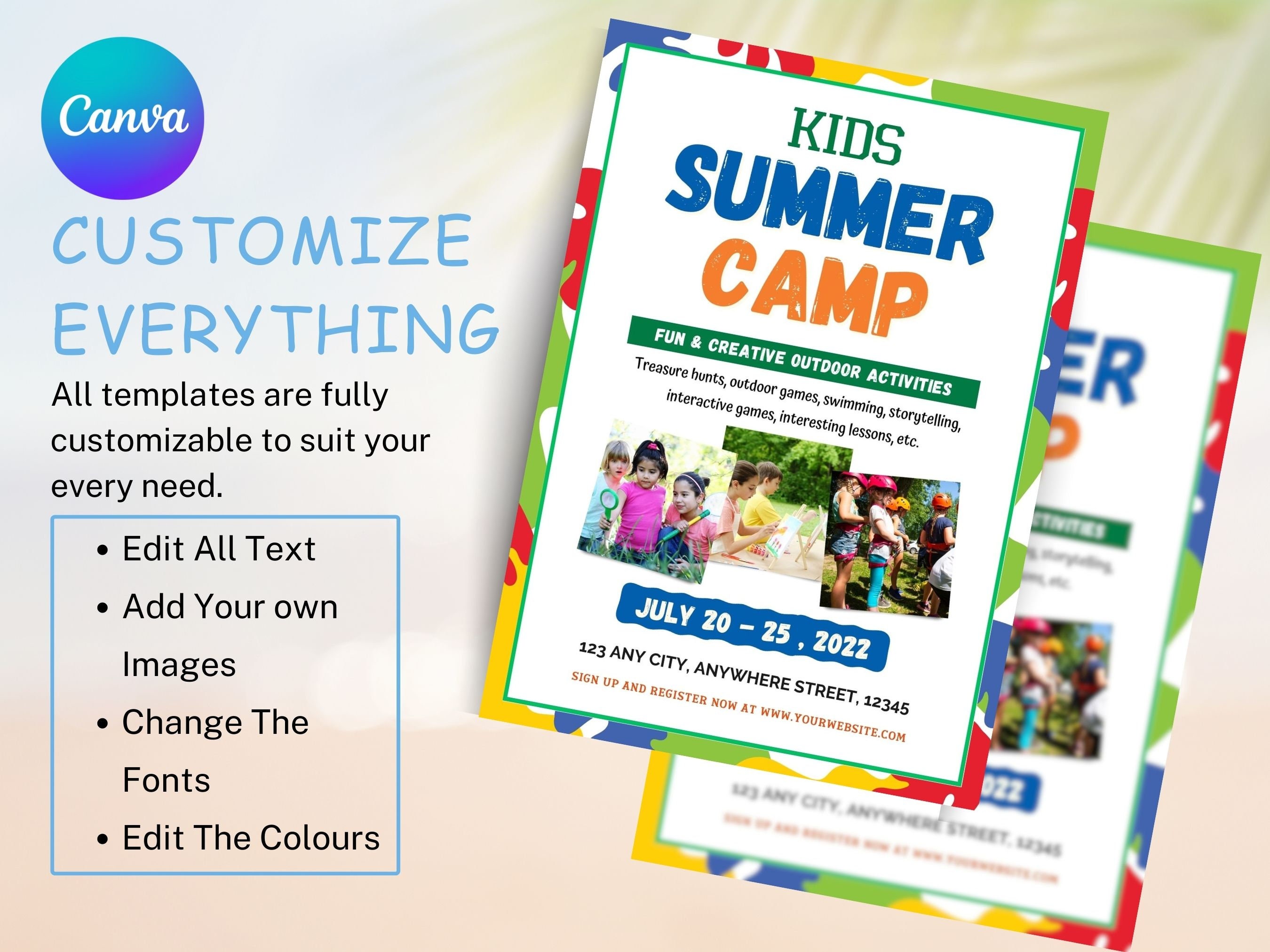 Kids Summer Camp Flyer, Summer Camp Festival Flyer for Kids, Editable ...